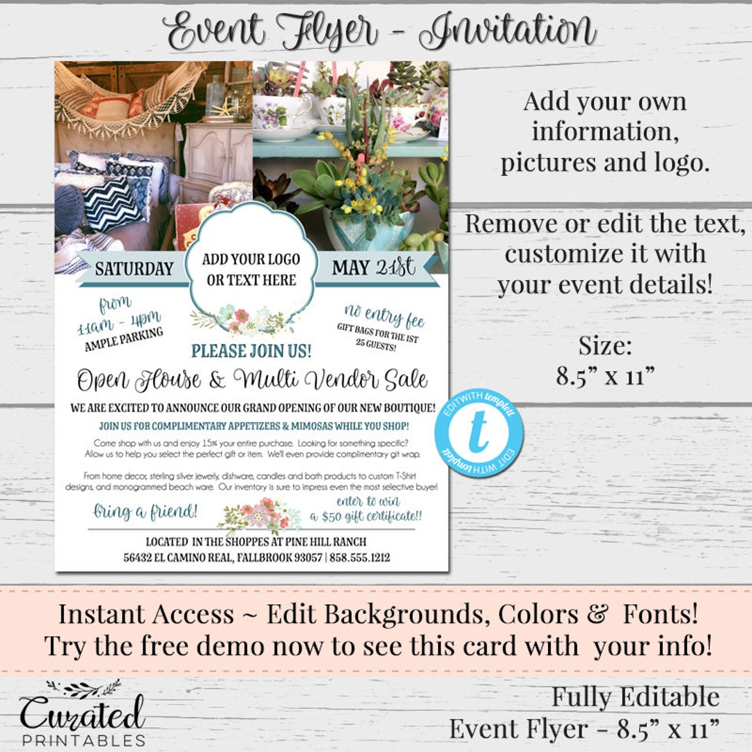 Boutique Flyer, Custom Flyer, Vendor Flyer, Invitation Vendors, DIY ...