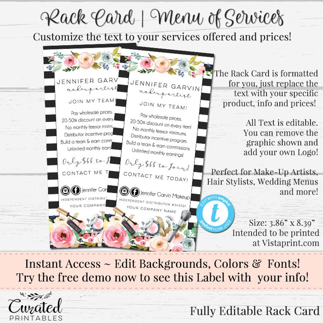 Makeup Artist Rack Card, Makeup Menu, Hair Stylist Services, Rack Card ...