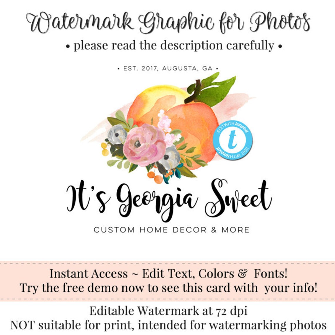 Peach Business Card Editable Card Business Card Template - Etsy