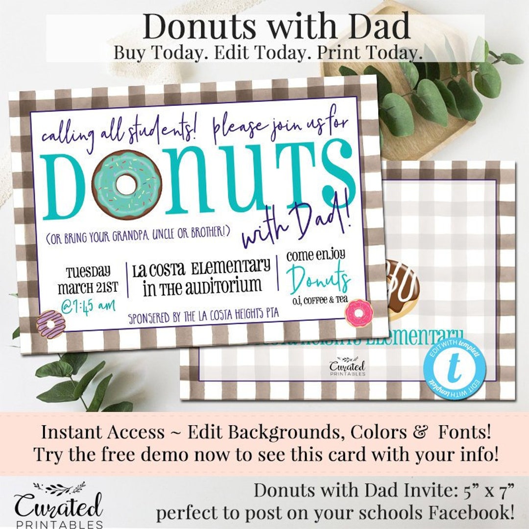 Donuts With Dad, Donuts With Dad Flyer, School Flyer, Editable Flyer ...