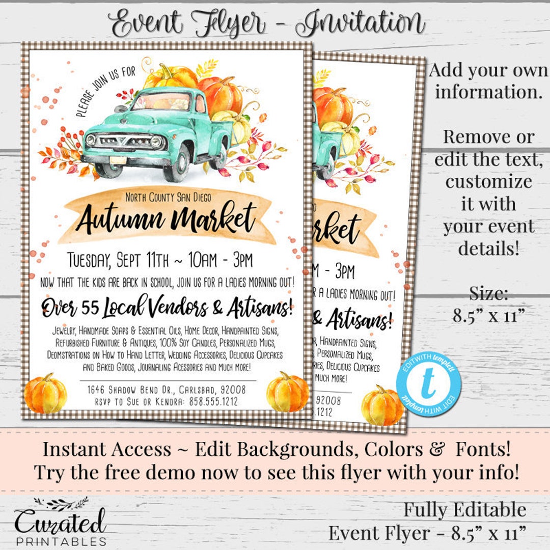 Fall Event Flyer, Custom Flyer, Vendor Flyer,fall Market Flyer, DIY ...