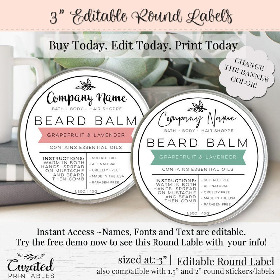Round Product Label, Editable Label, 3 Inch Round Label, Product Label ...