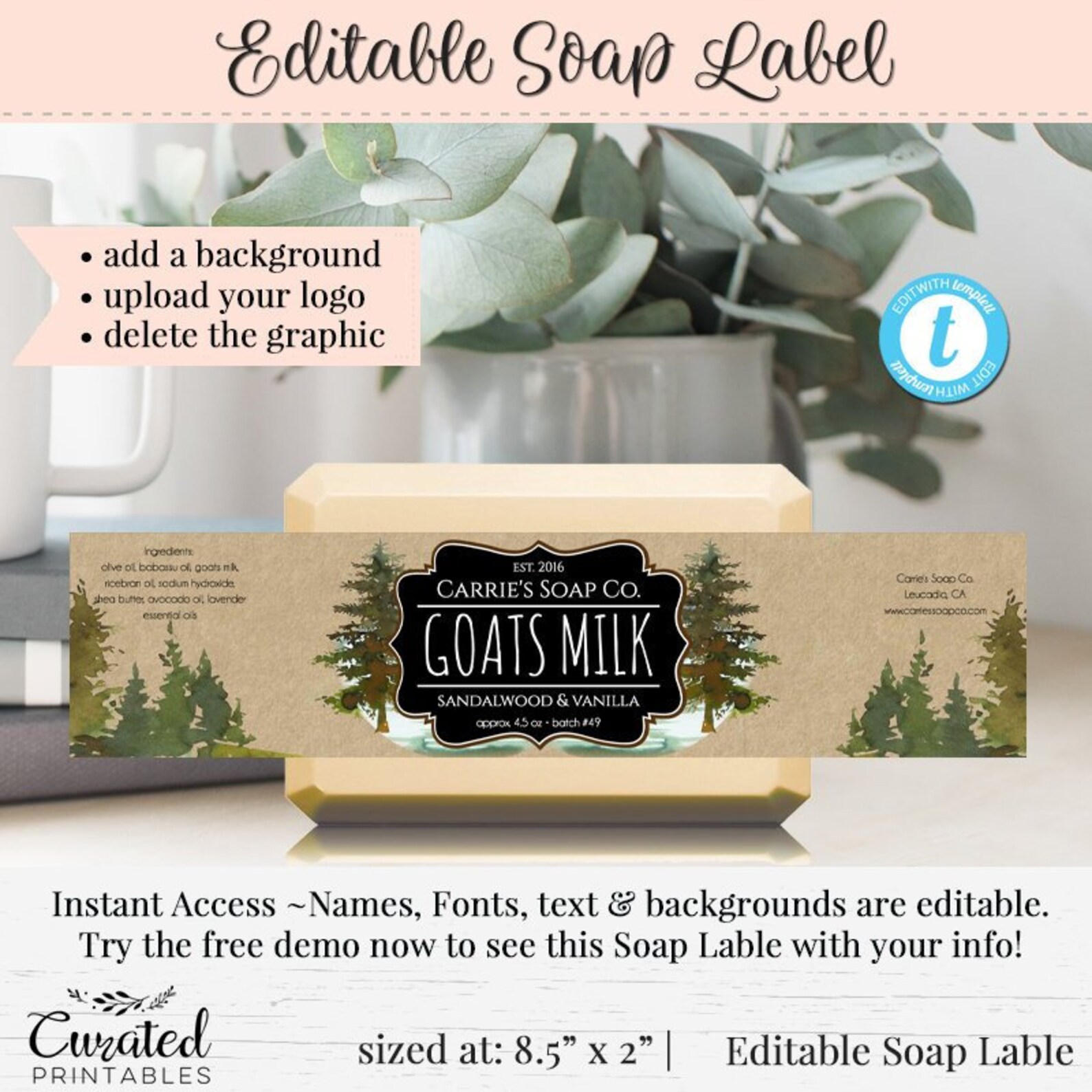 Soap Label Editable Label Bath Product Label DIY Ingredient - Etsy