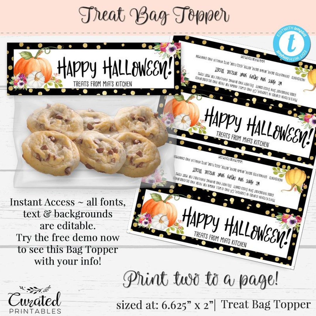 Treat Bag Topper, Halloween Bag Topper, Tent Fold Labels, Favor Bag ...