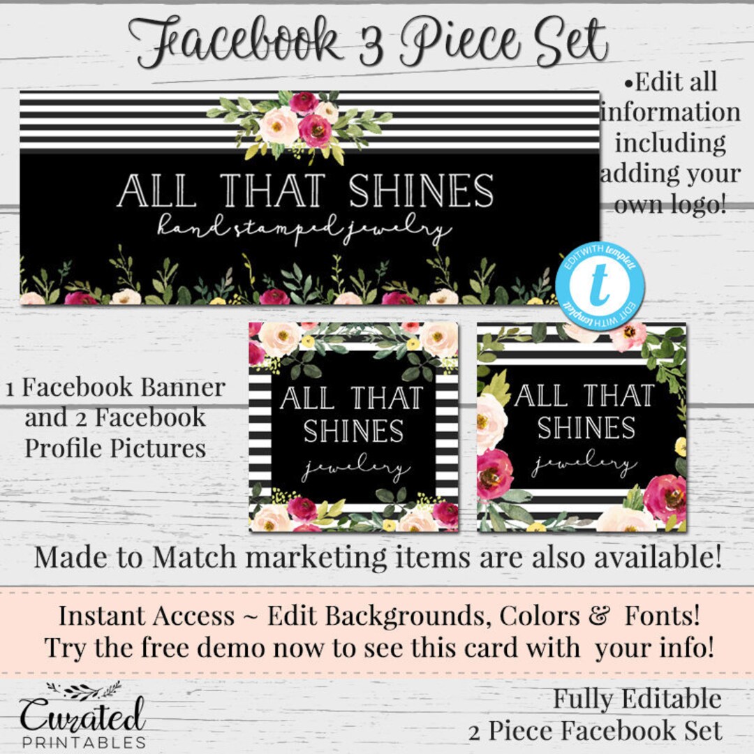 Watercolor Facebook Set, Customizable Facebook, DIY Facebook, Editable ...