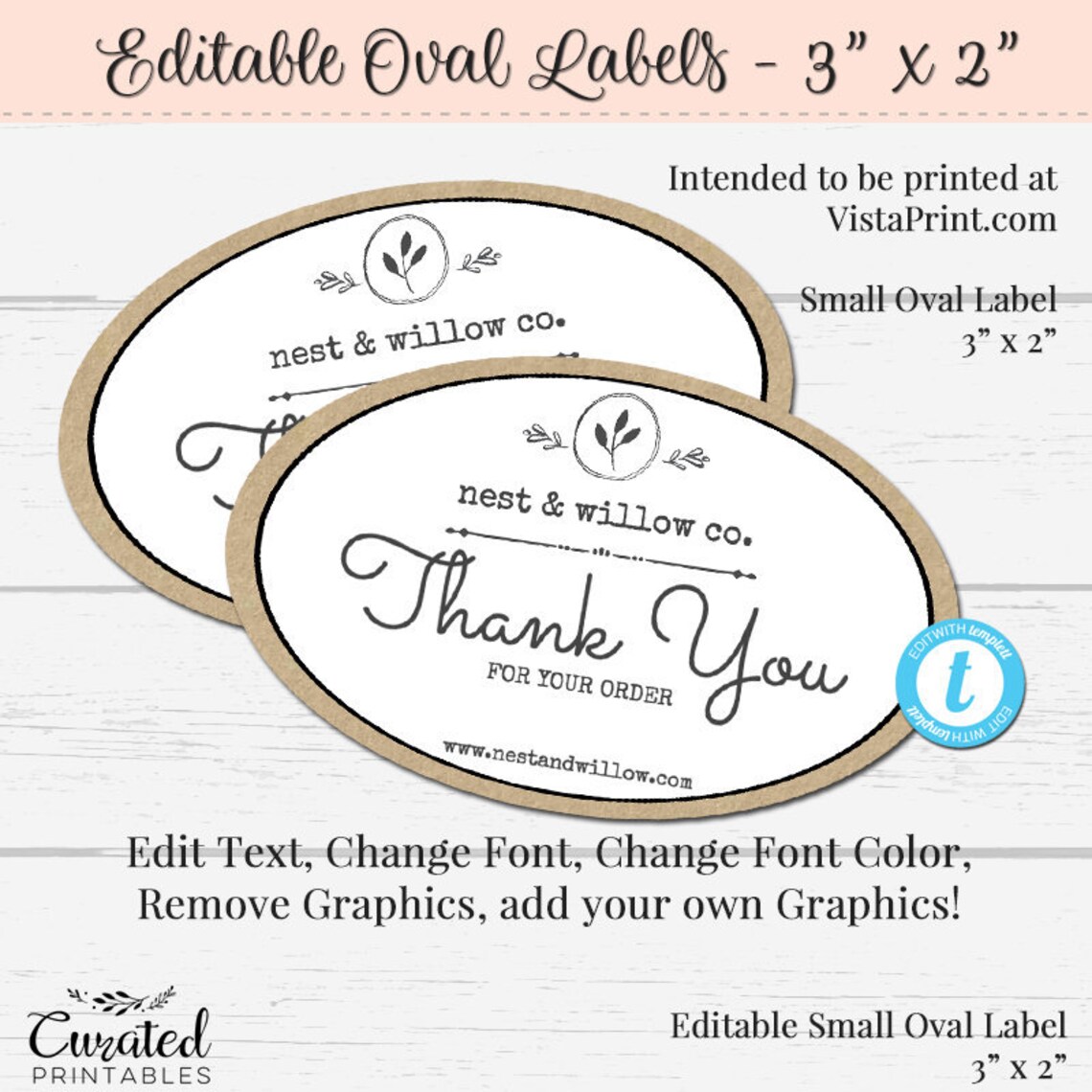 Oval Product Label Editable Label 3 x 2 Oval Sticker DIY | Etsy