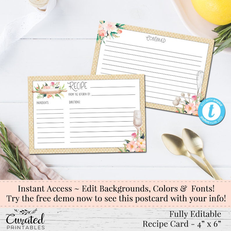 Baking Rack Card, DIY Menu, Editable Rack Card, DIY Rack Card, Editable ...