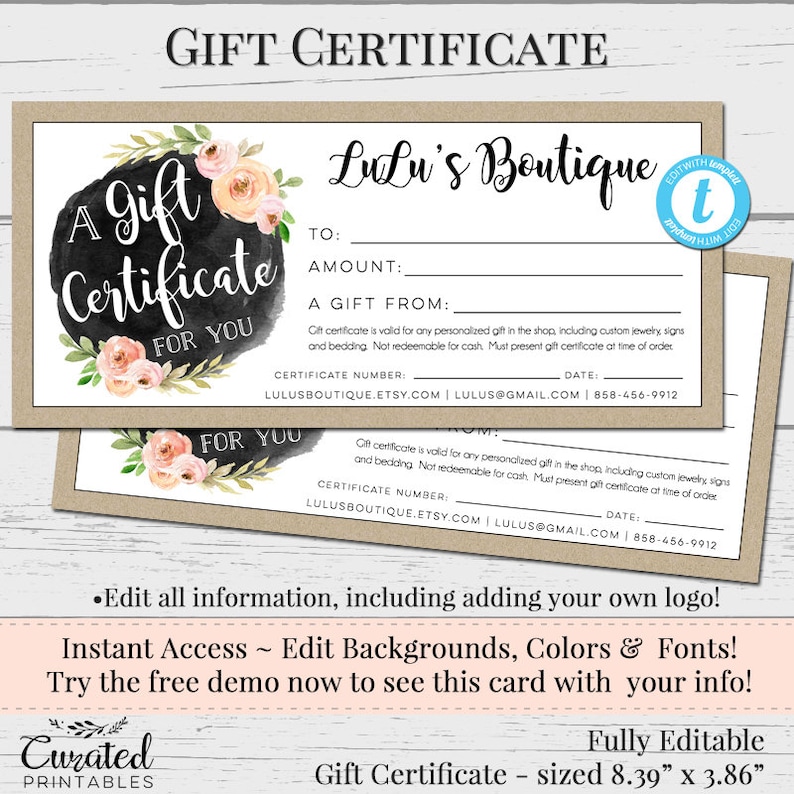 DIY Gift Certificate Printable Gift Cert DIY Gift - Etsy