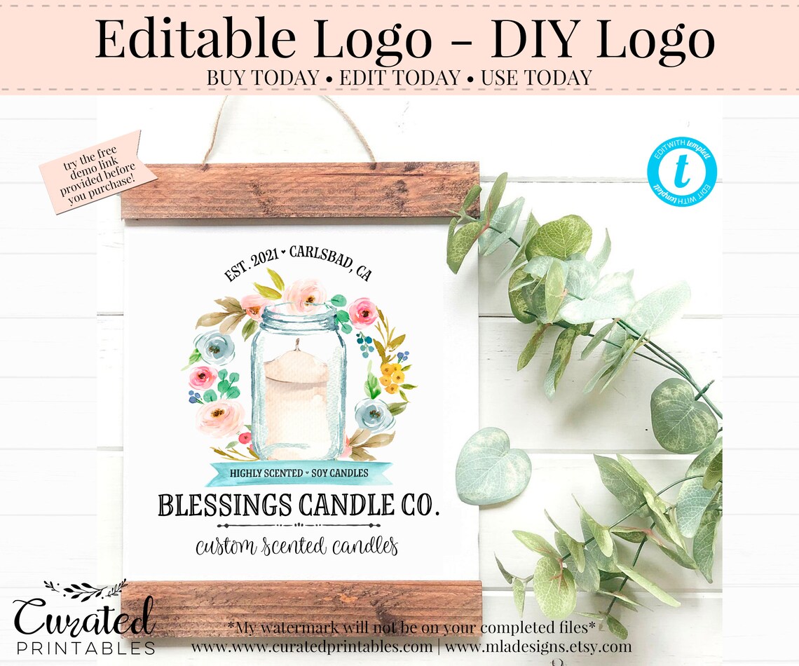 Editable Logo Candle Logo Candle Making Logo Mason Jar - Etsy
