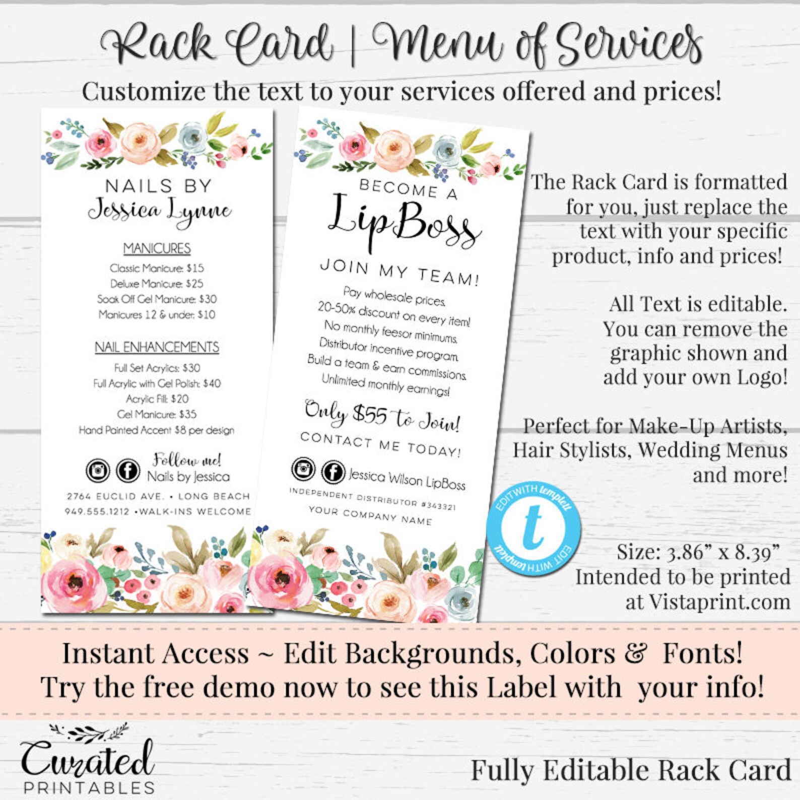 Rack Card Makeup Artist Menu Hair Stylist Services Wedding - Etsy