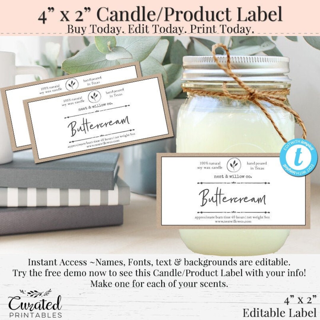 Candle Label, Editable Label, Bath Product Label, DIY Ingredient Label ...