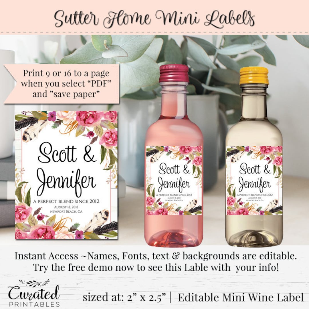 Mini Wine Label, Editable Wine Label, Small DIY Wine Label, DIY Wine ...
