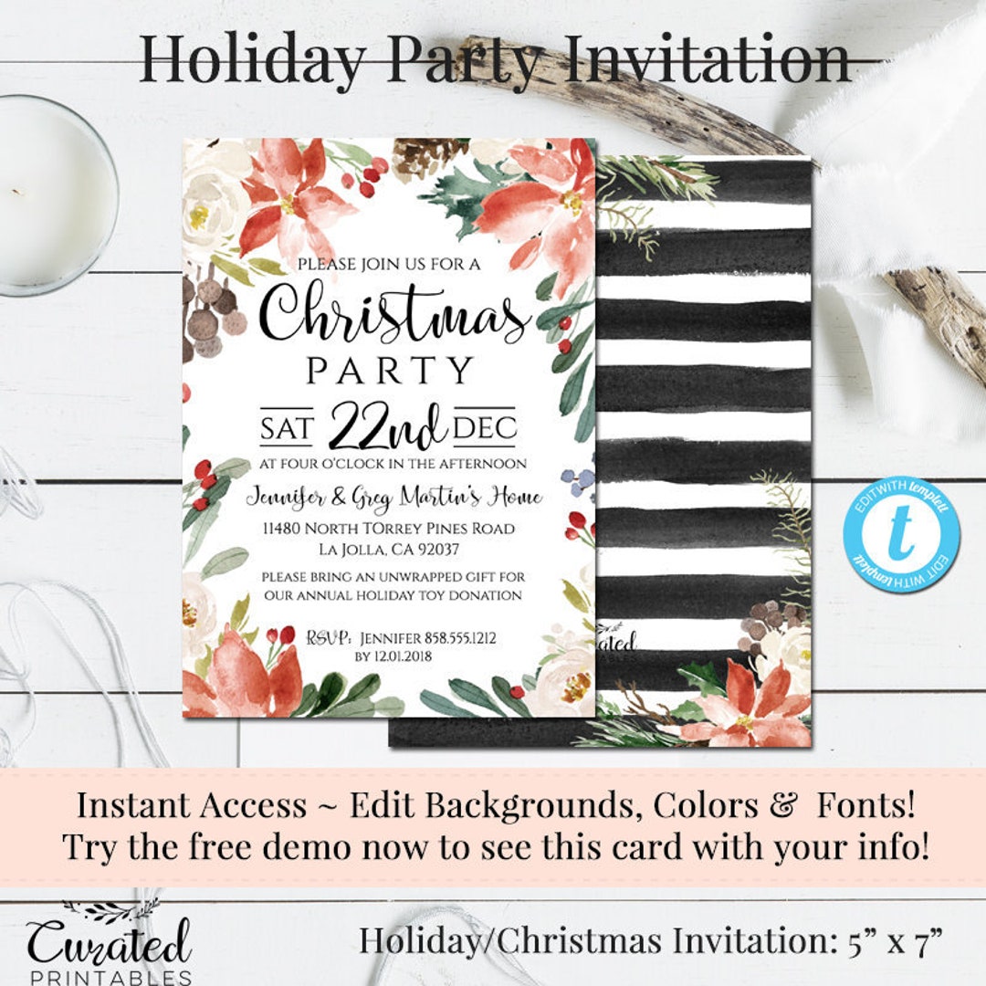 Christmas Invitation, Holiday Invitation Template, Printable DIY ...
