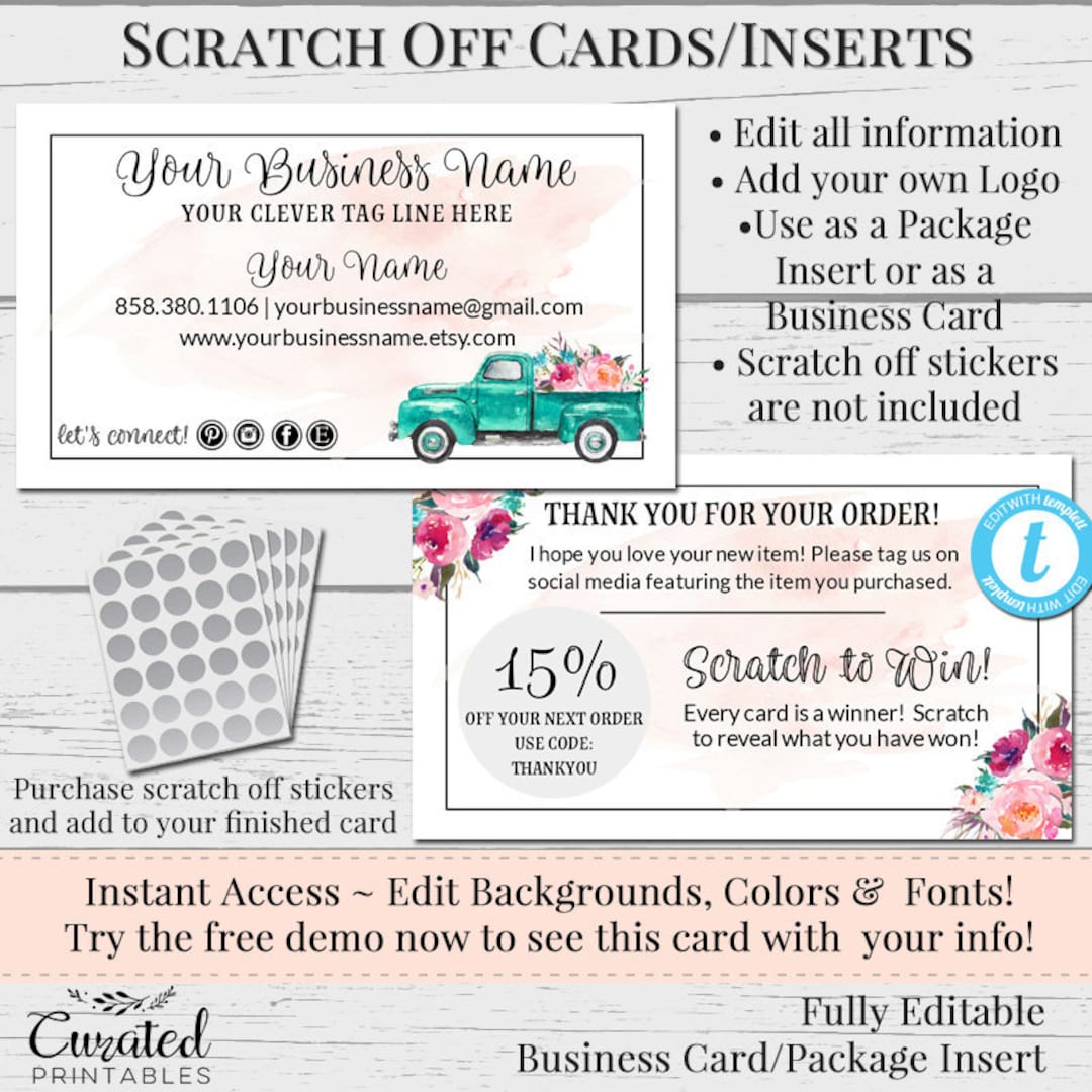 Scratch off Card, Scratch off Coupon, Business Card, Editable Business ...