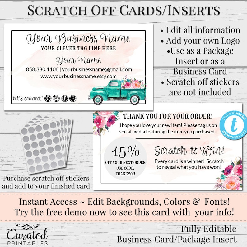 Scratch off Card Scratch off Coupon Business Card Editable - Etsy