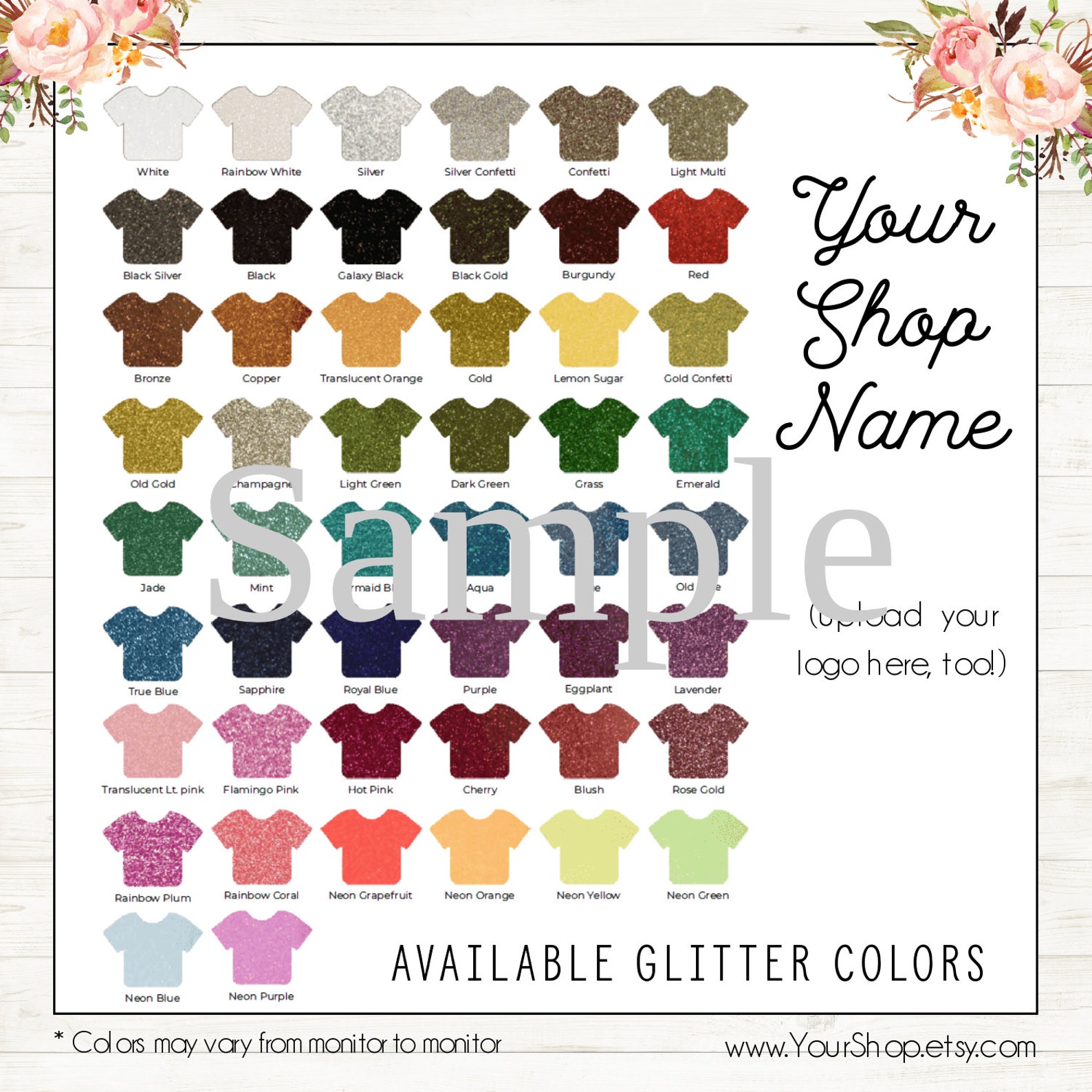 Siser Easyweed Glitter Color Chart Custom Color Chart Vinyl | Etsy