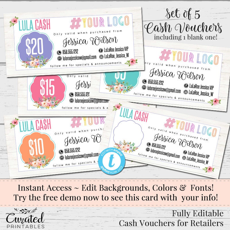Cash Vouchers Voucher Printable Gift Cert DIY Gift - Etsy