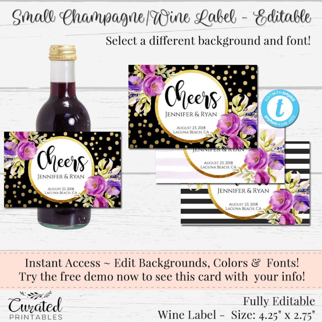 Mini Wine Label, Editable Wine Label, Small DIY Wine Label, DIY Wine ...