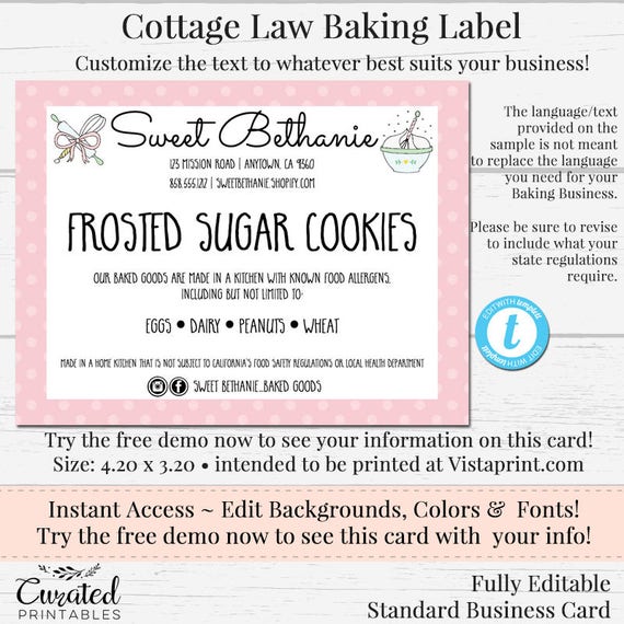 Florida Cottage Food Label Template