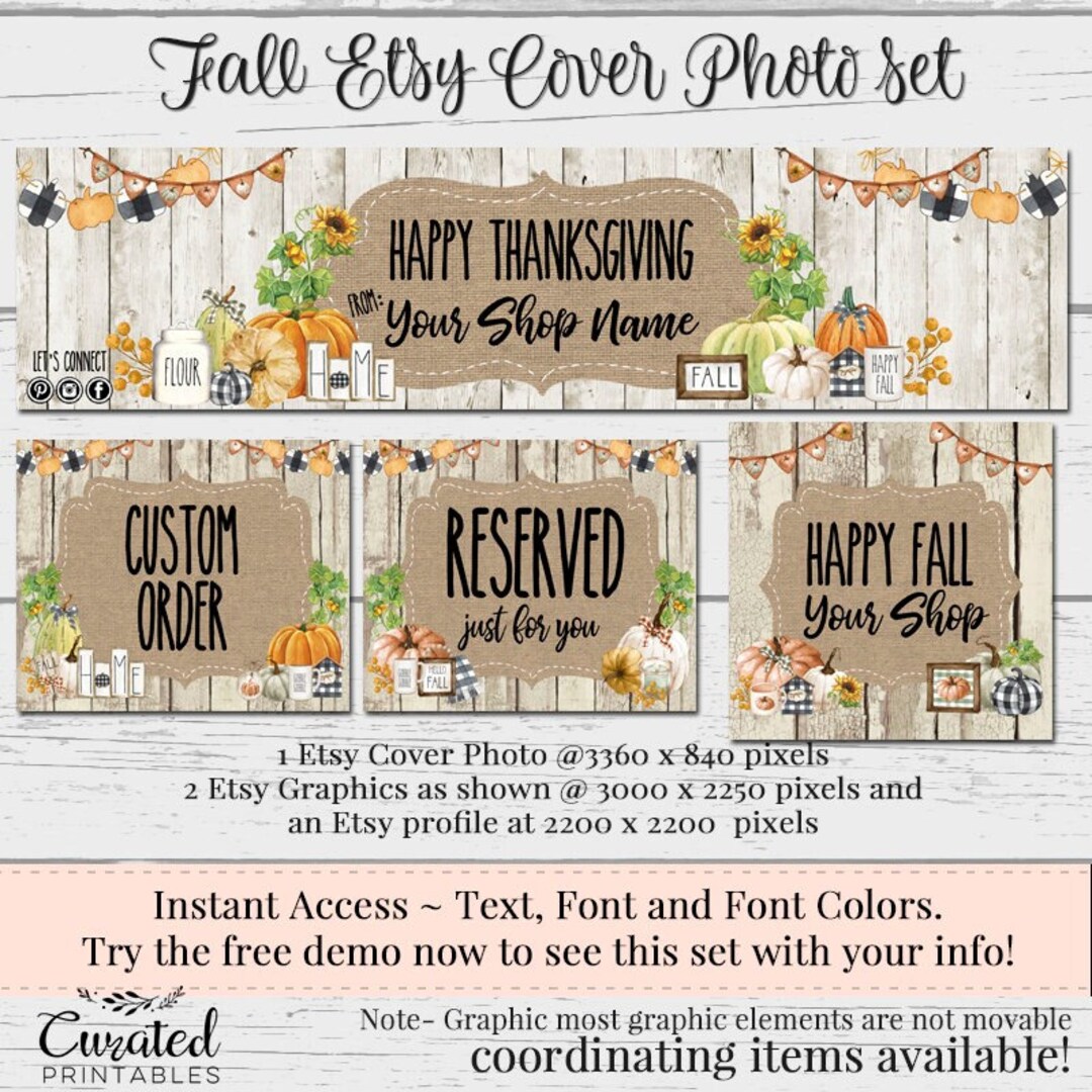 Fall Esty Set, Thanksgiving Etsy Banner, DIY Etsy Banner, Editable Set ...