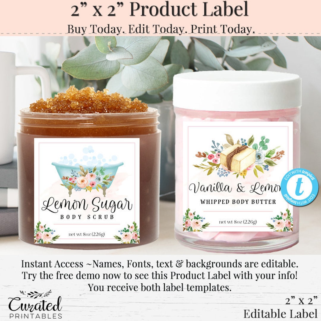 2 X 2 Label, Editable Label, Bath Label, DIY Ingredient Label, Instant ...
