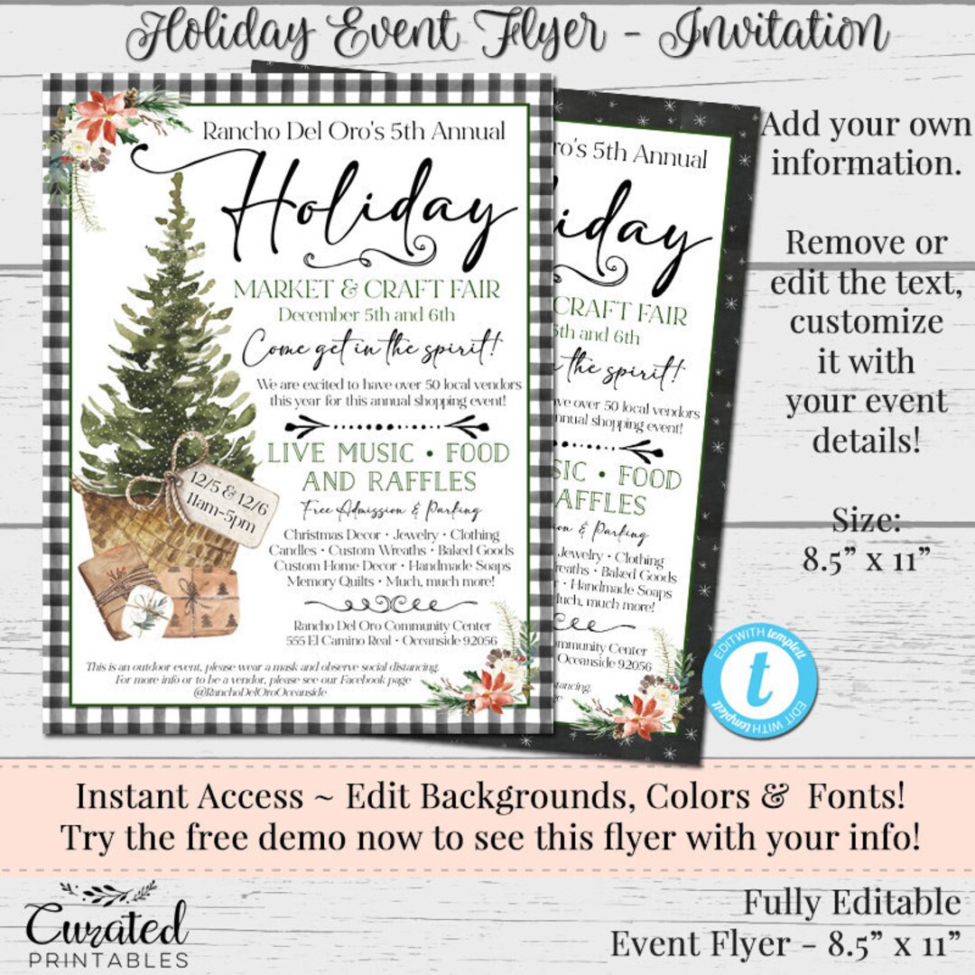 Holiday Market Flyer, Christmas Flyer, Holiday Invitation, Craft Fair ...