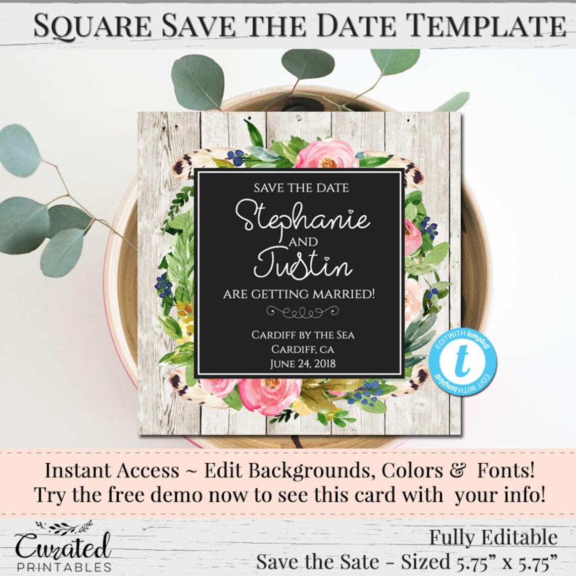 Save the Date Wedding Invitation Square Save the Date | Etsy
