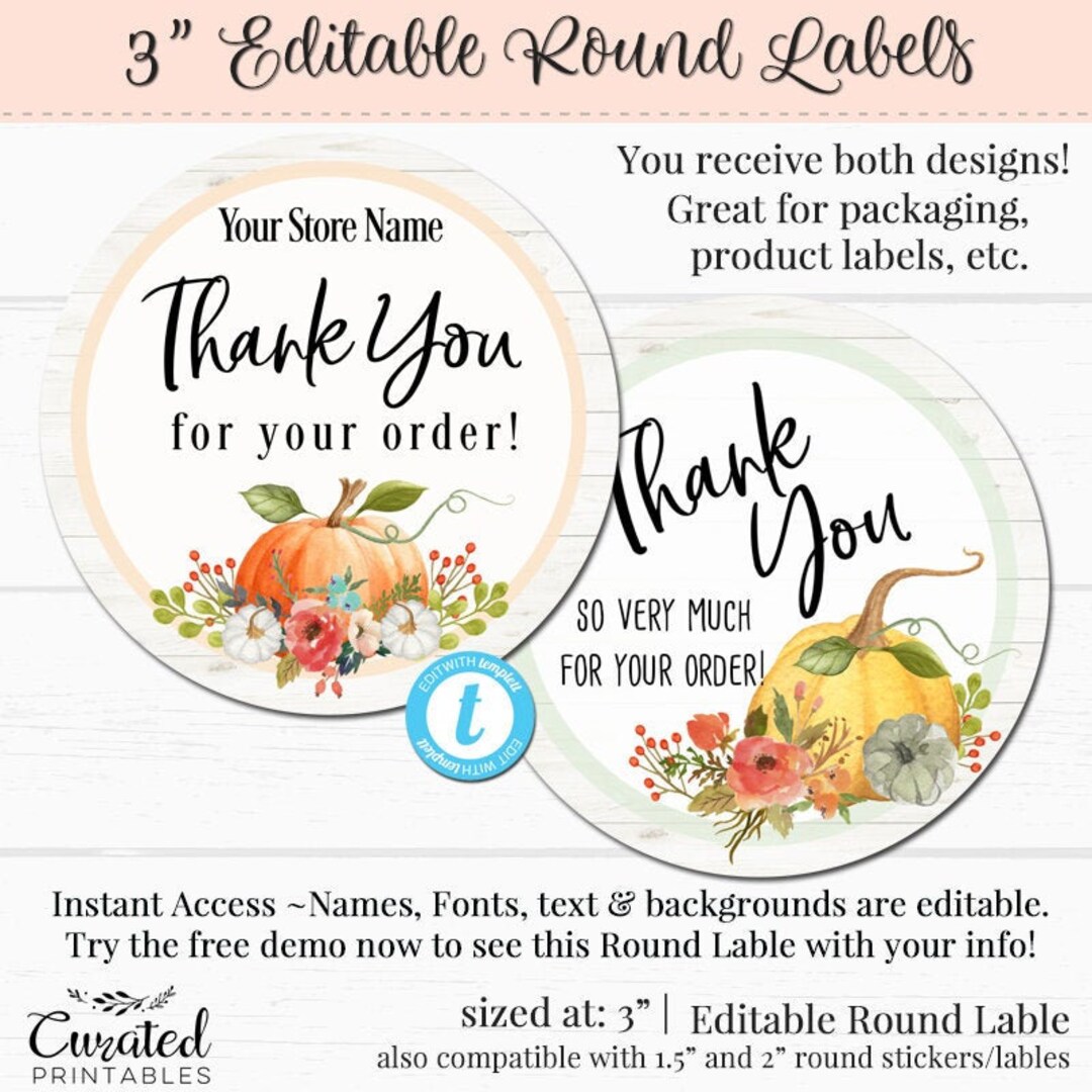 Fall Round Sticker, Editable Label, 3 Inch Round Label, Pumpkin Label ...