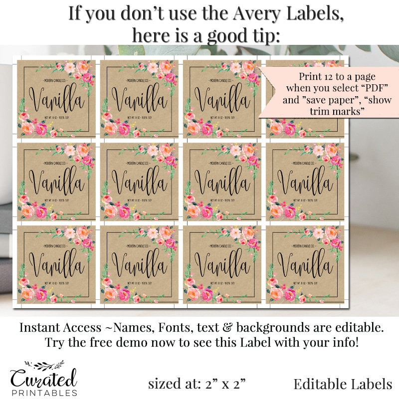 2 X 2 Label Editable Label Bath Label DIY Ingredient Label - Etsy