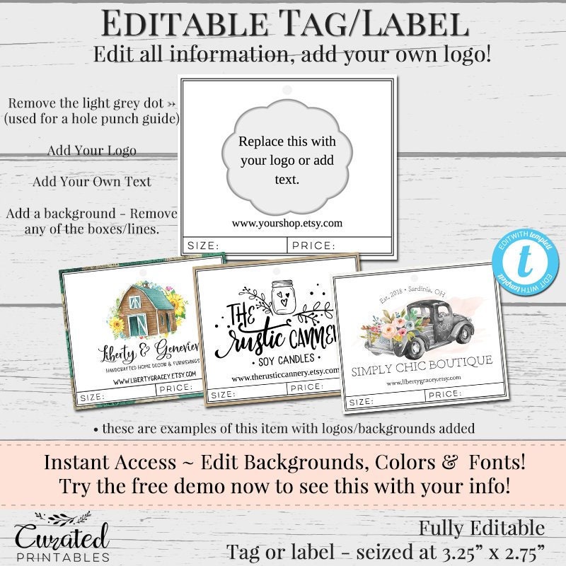 Logo Tag Logo Label Add Your Logo Editable Label DIY Hang | Etsy