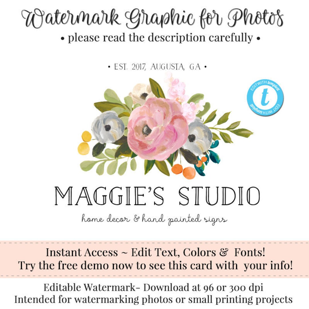 Floral Watermark for Photos, Watermark Graphic, Watermark Logo ...