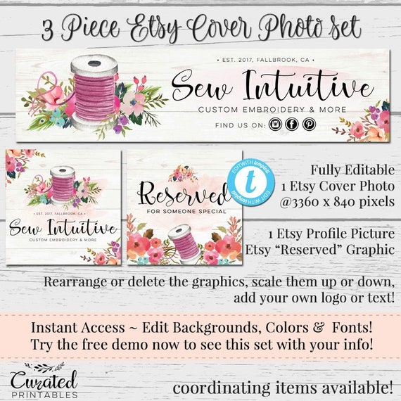 Embroidery Etsy Cover Photo DIY Etsy Banner Editable Set | Etsy