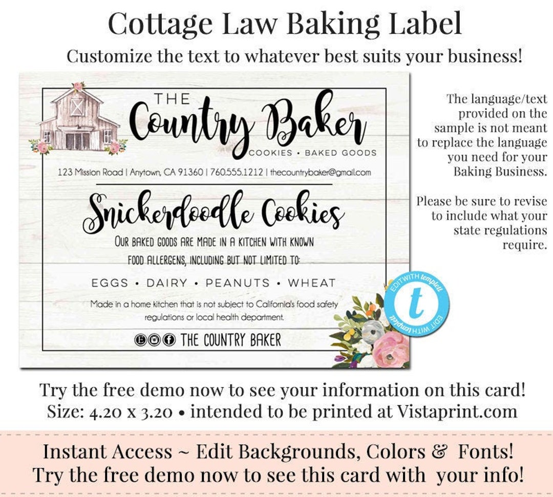 Cottage Law Label, Bakers Label, Cookie Product Label, DIY Ingredient ...