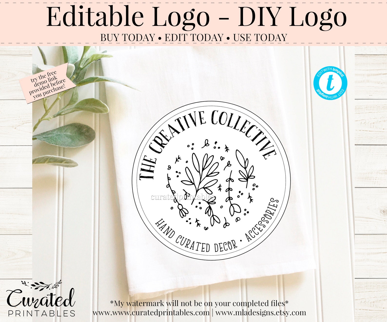 Editable Logo Round Logo Boutique DIY Logo Retro Logo DIY - Etsy