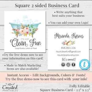 Bathtub Business Card, Editable Business Card, Square Business Card ...