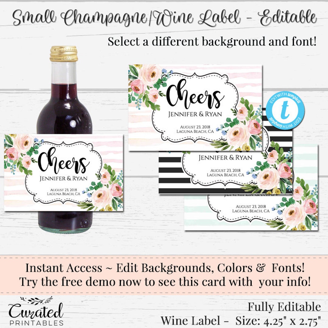 Mini Wine Label, Editable Wine Label, Small DIY Wine Label, DIY Wine ...