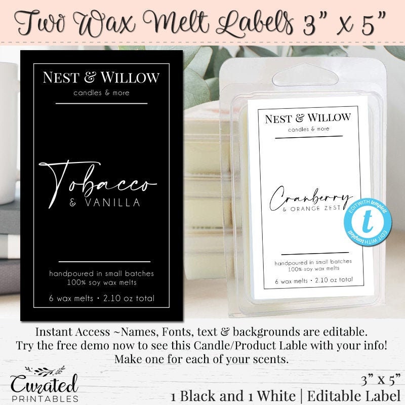 Large Wax Melts Label Editable Label DIY Signature Label - Etsy