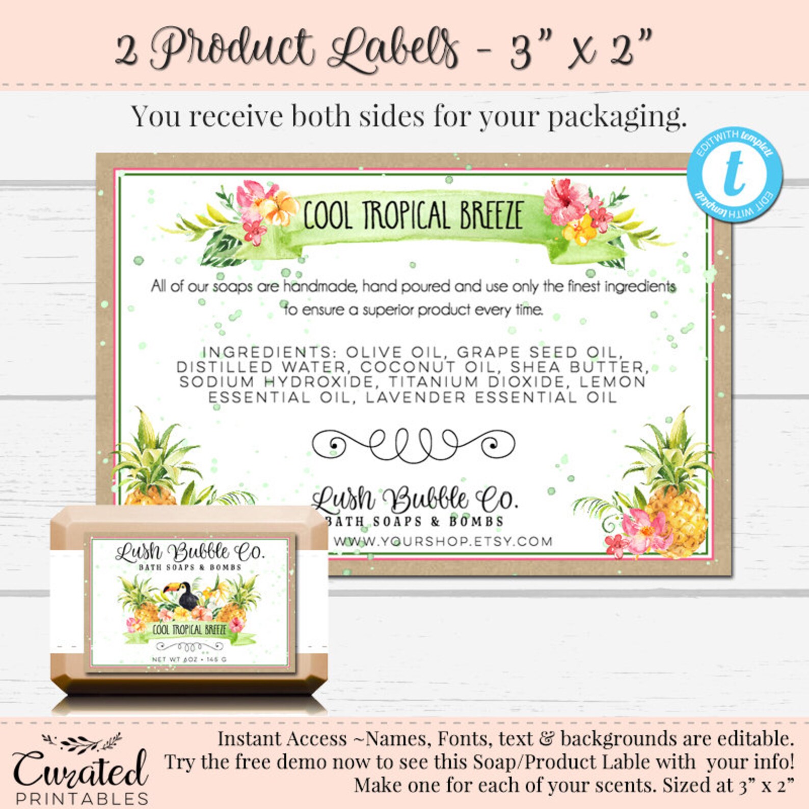 Soap Label Editable Label Bath Product Label DIY Ingredient | Etsy