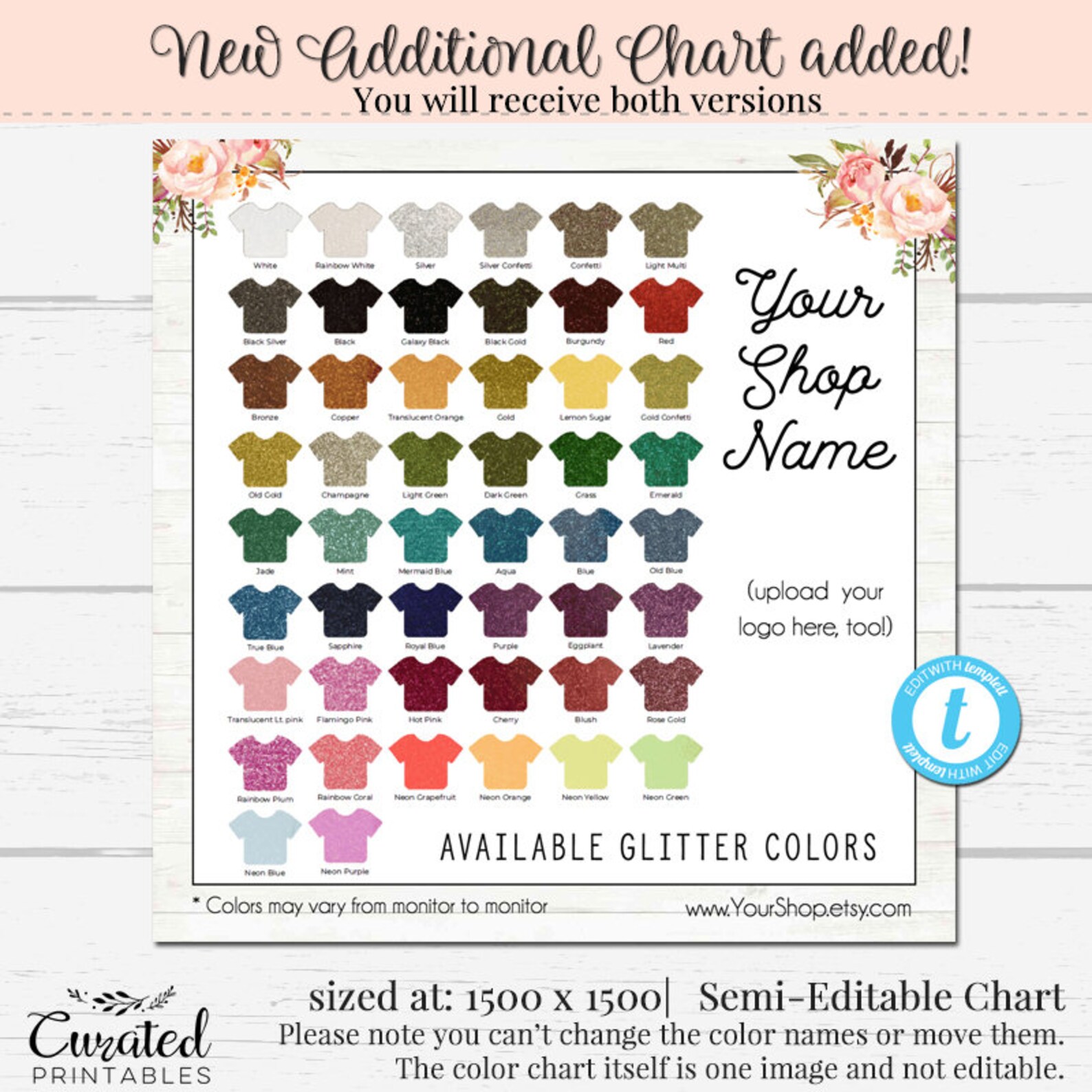 Siser Easyweed Glitter Color Chart Custom Color Chart Vinyl | Etsy