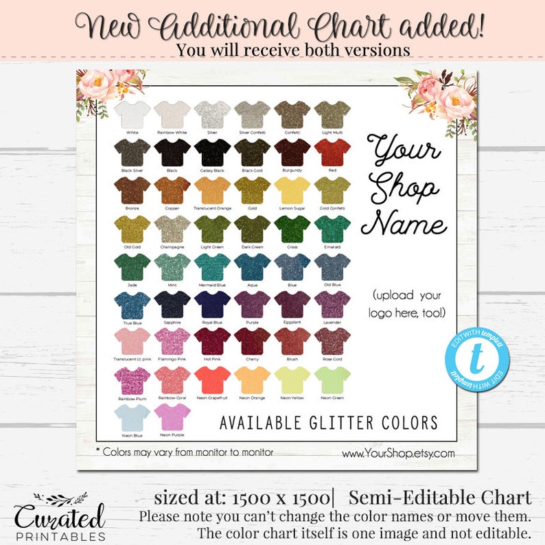 Siser Easyweed Glitter Color Chart Custom Color Chart Vinyl | Etsy