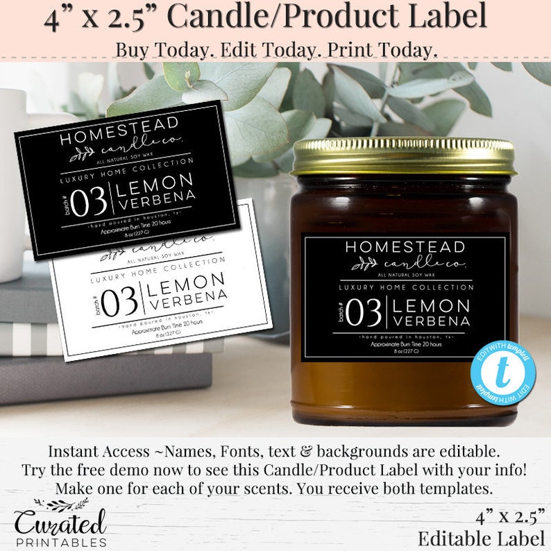 Editable Candle Label DIY Candle Label Editable Product - Etsy