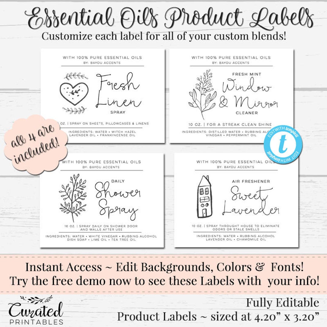 Essential Oil Labels, Essential Oils Product Label, Editable Label ...
