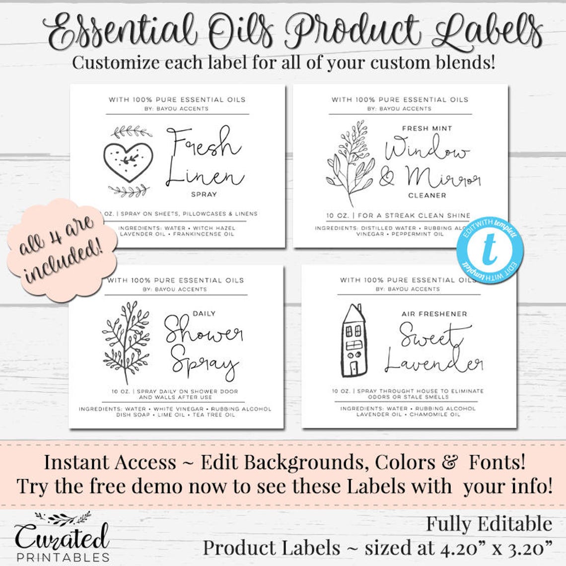 Essential Oil Labels Essential Oils Product Label Editable - Etsy