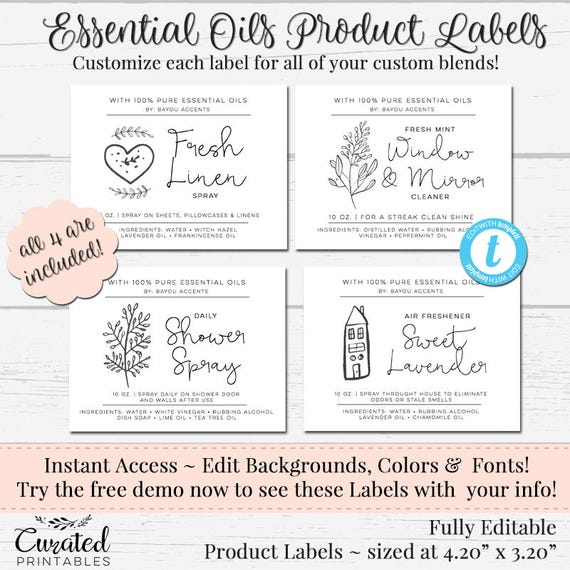Essential Oil Labels Essential Oils Product Label Editable | Etsy