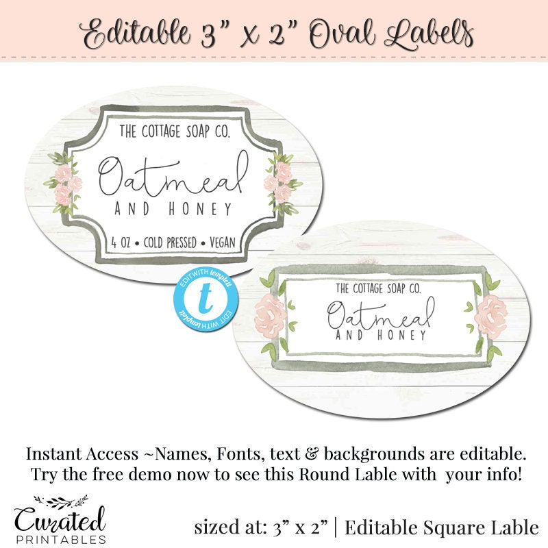 Oval Product Label Editable Label 3 X 2 Oval Sticker Jar | Etsy