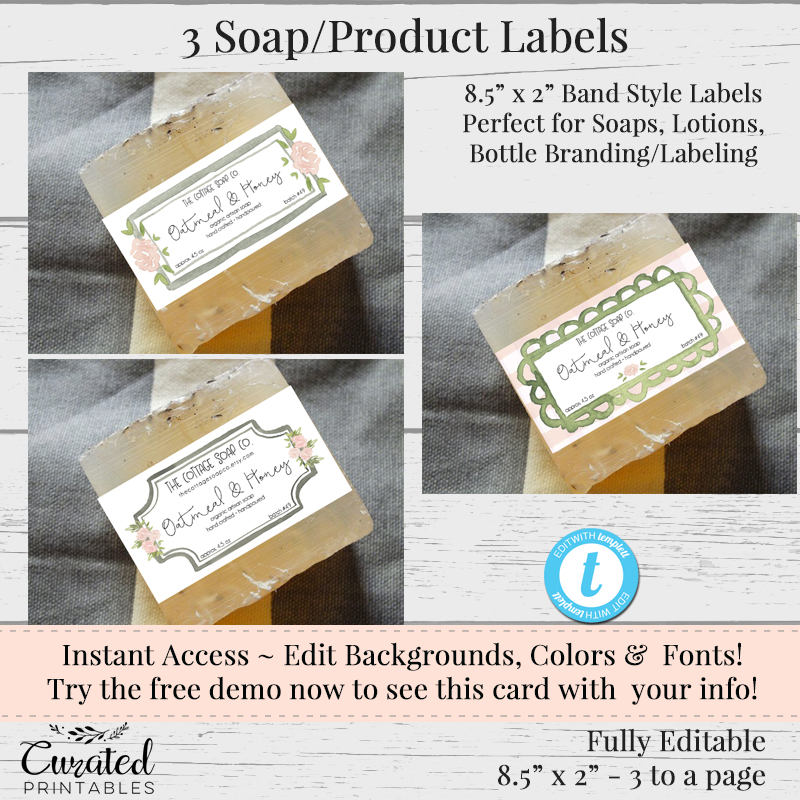 3 Soap Labels Editable Label Bath Product Label DIY | Etsy