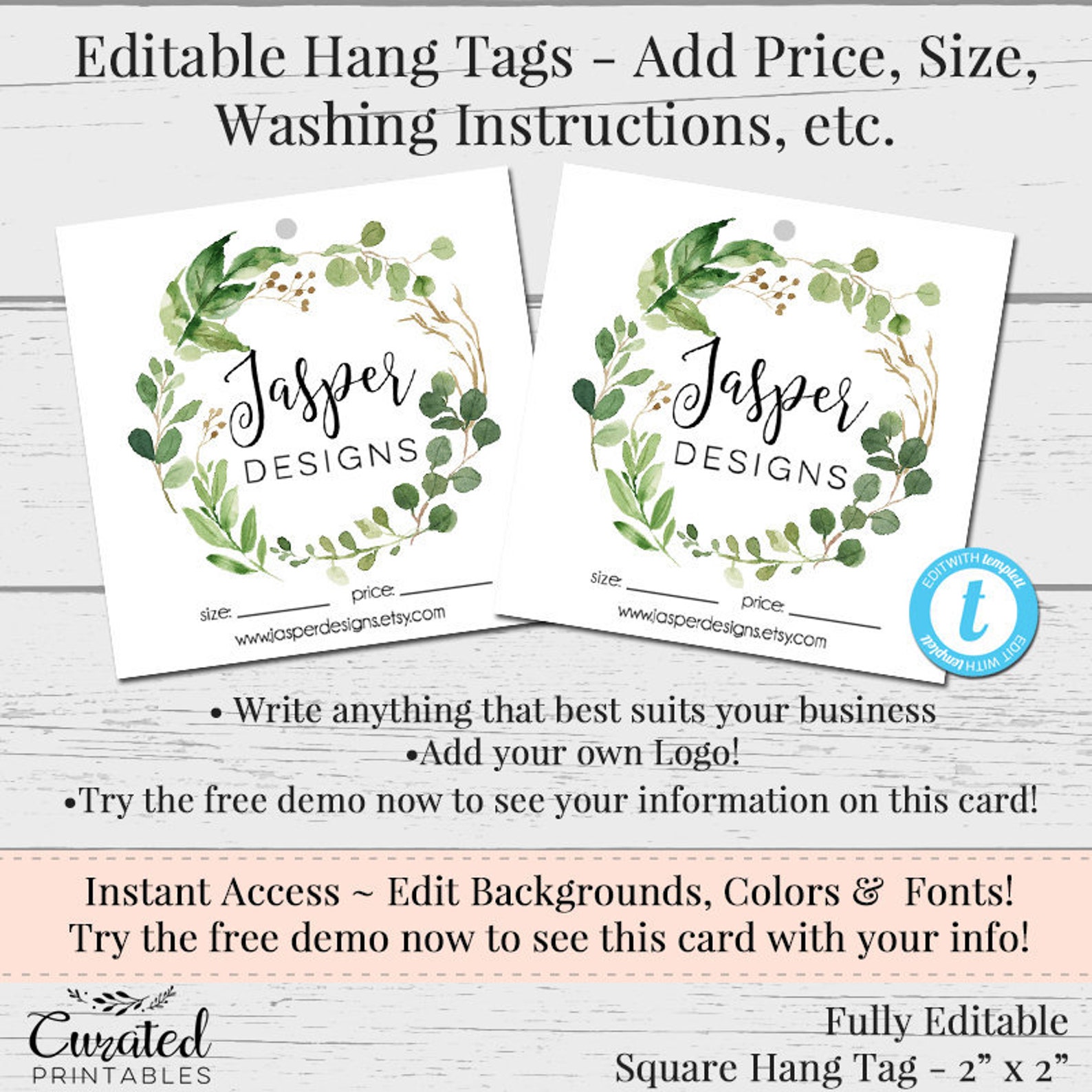 Wreath Hang Tag, Editable Hang Tag, Price Tag, DIY Hang Tag, Hang Tag ...