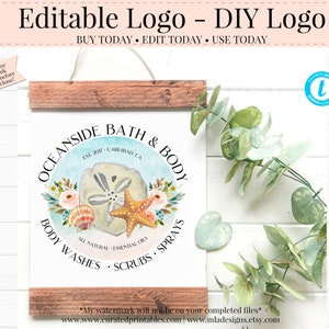 Editable Logo, Beach Logo, Shell Logo, Bath and Body Logo, Coastal Logo ...