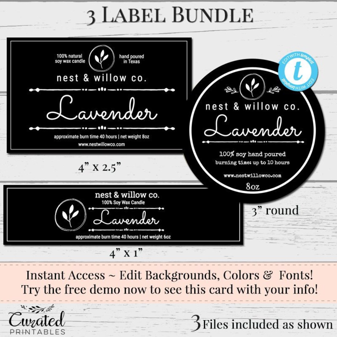 3 Label Bundle - Rectangular Label, DIY Round Sticker, Instant Download ...
