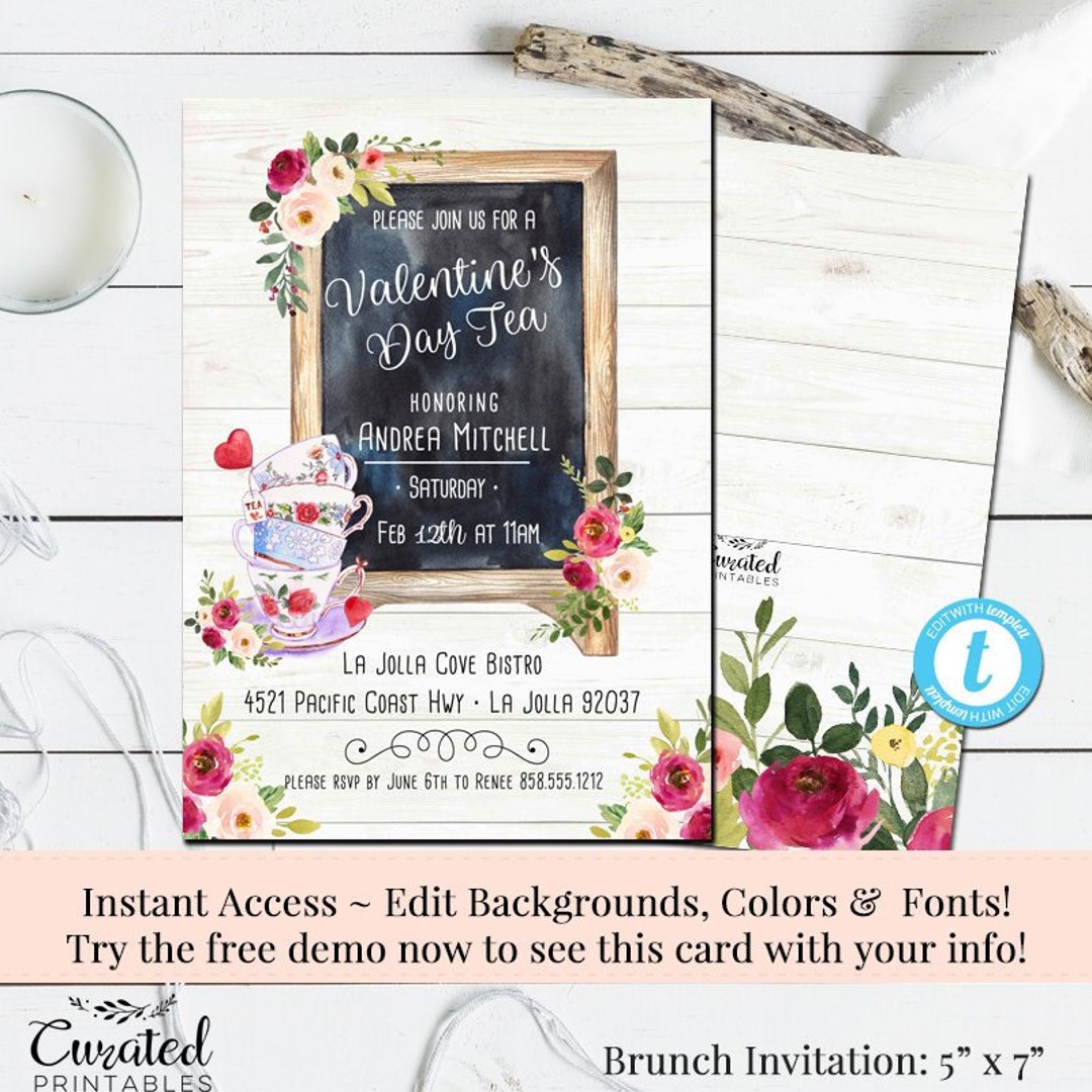 Valentine's Day Tea Invitation, DIY Wedding Template, DIY Shower ...